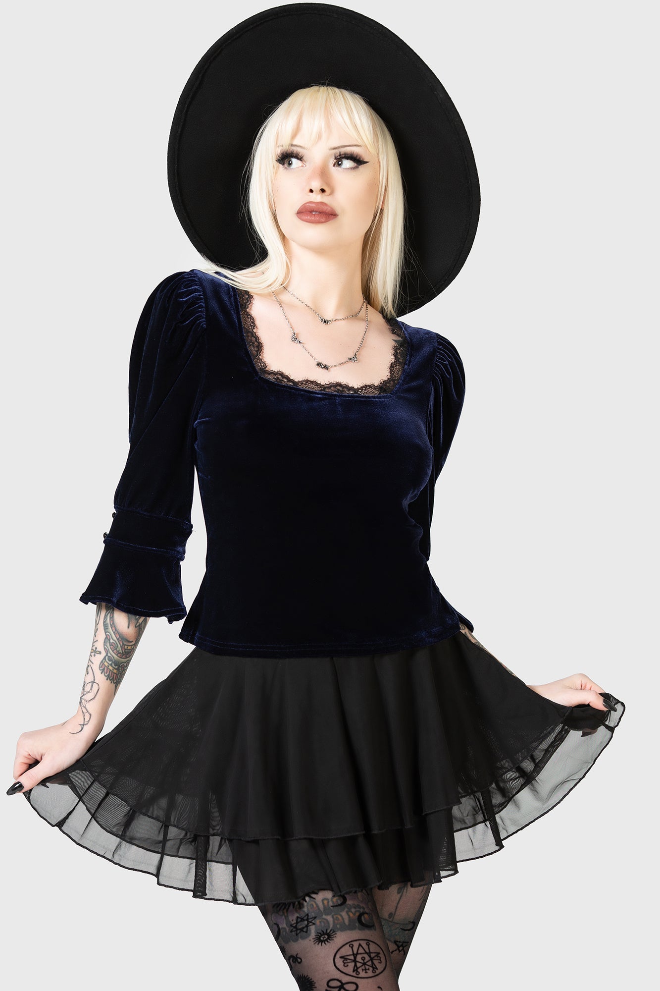 Dottie Dottie Velvet Top [BLUE] | Killstar